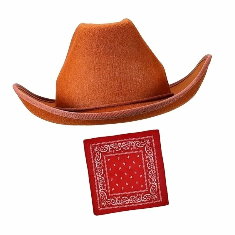 Детский Комплект ковбойских Шляп с квадратным шарфом-коричневый