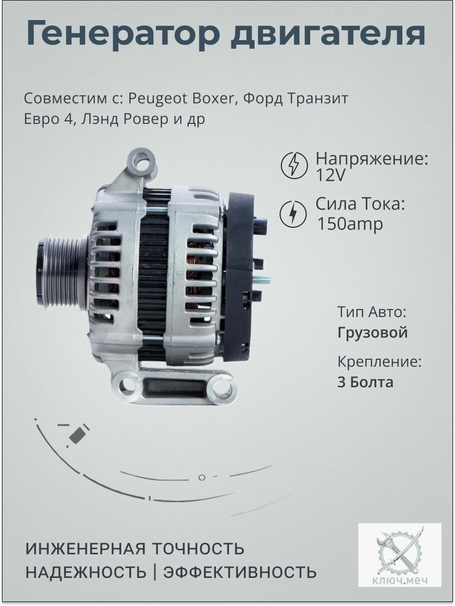 Генератор для Peugeot Boxer, Форд Транзит Евро 4, Лэнд Ровер