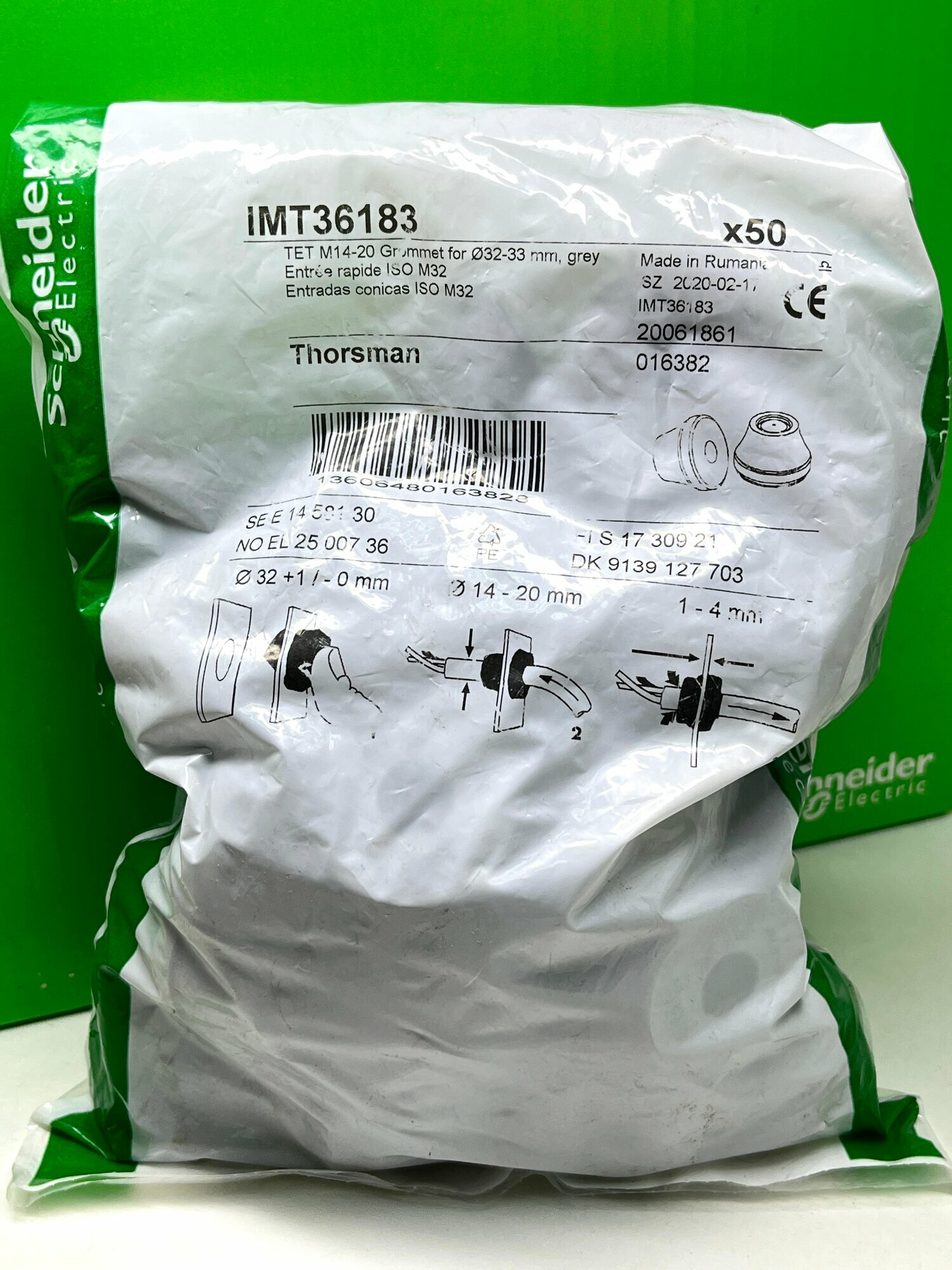 Кабельный ввод (втулка) герметичный, резиновый, ISO M32 IMT36183 Schneider Electric ( 5шт )