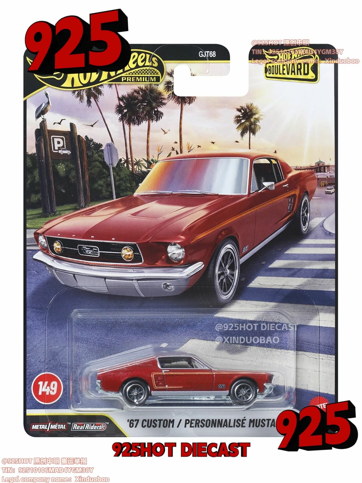 Машинка Premium 925HOT WHEEL Boulevard 30 GJT68 67 Custom Mustang