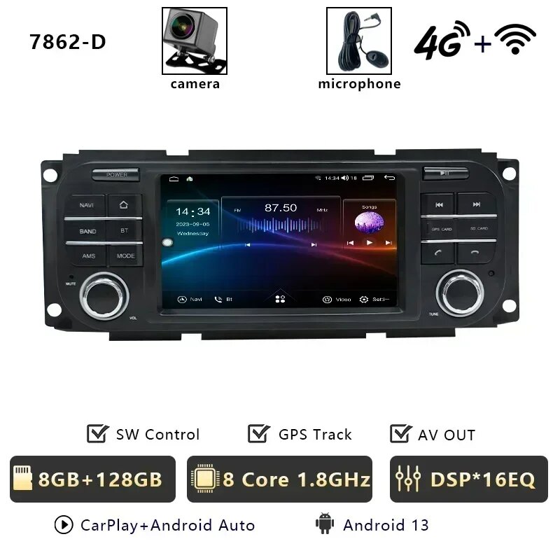 Автомобильный радиоприемник CHSTEK для Jeep Grand Cherokee Wrangler Liberty Dodge Chrysler, беспроводной Carplay, GPS, WIFI, Bluetooth 4G, Android 13,