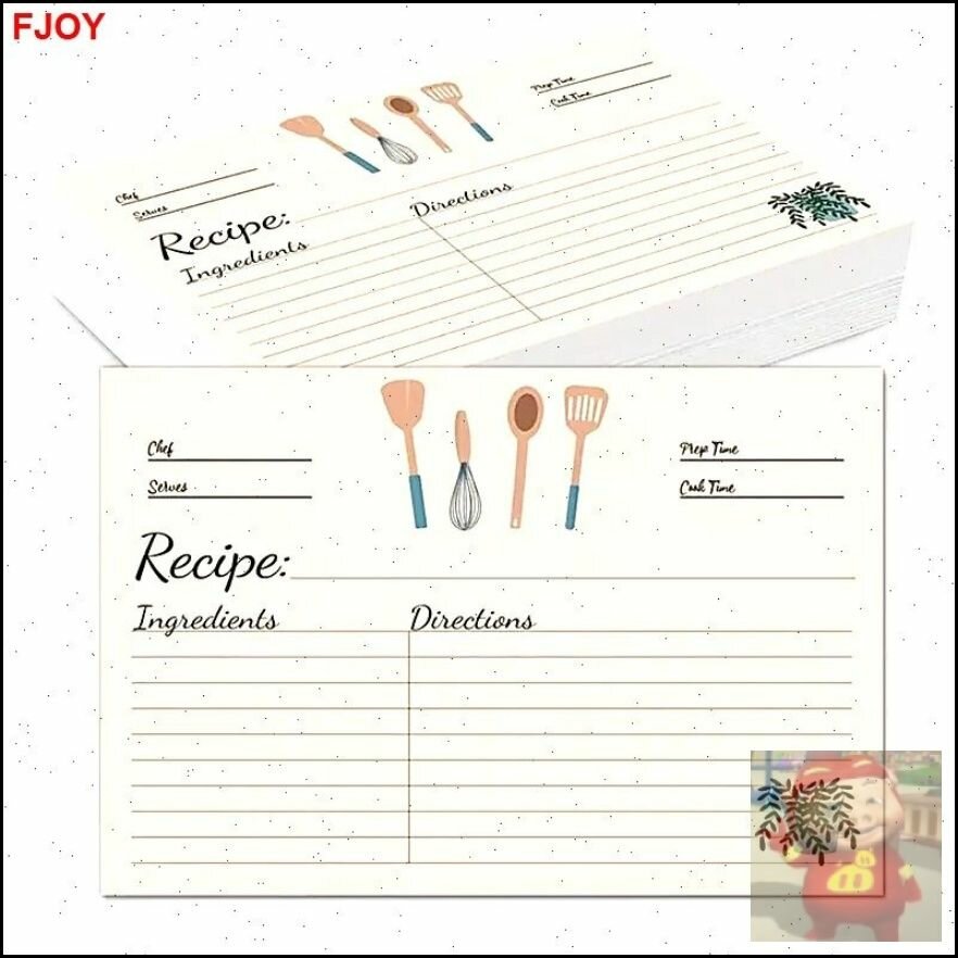 Карточки с рецептами 4X6 дюймов Набор из 100 пустых двуст