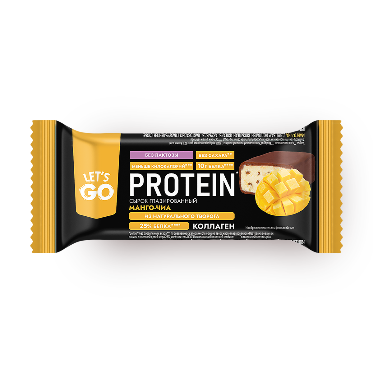 Сырок протеиновый творожный Let's Go с коллагеном, манго-чиа