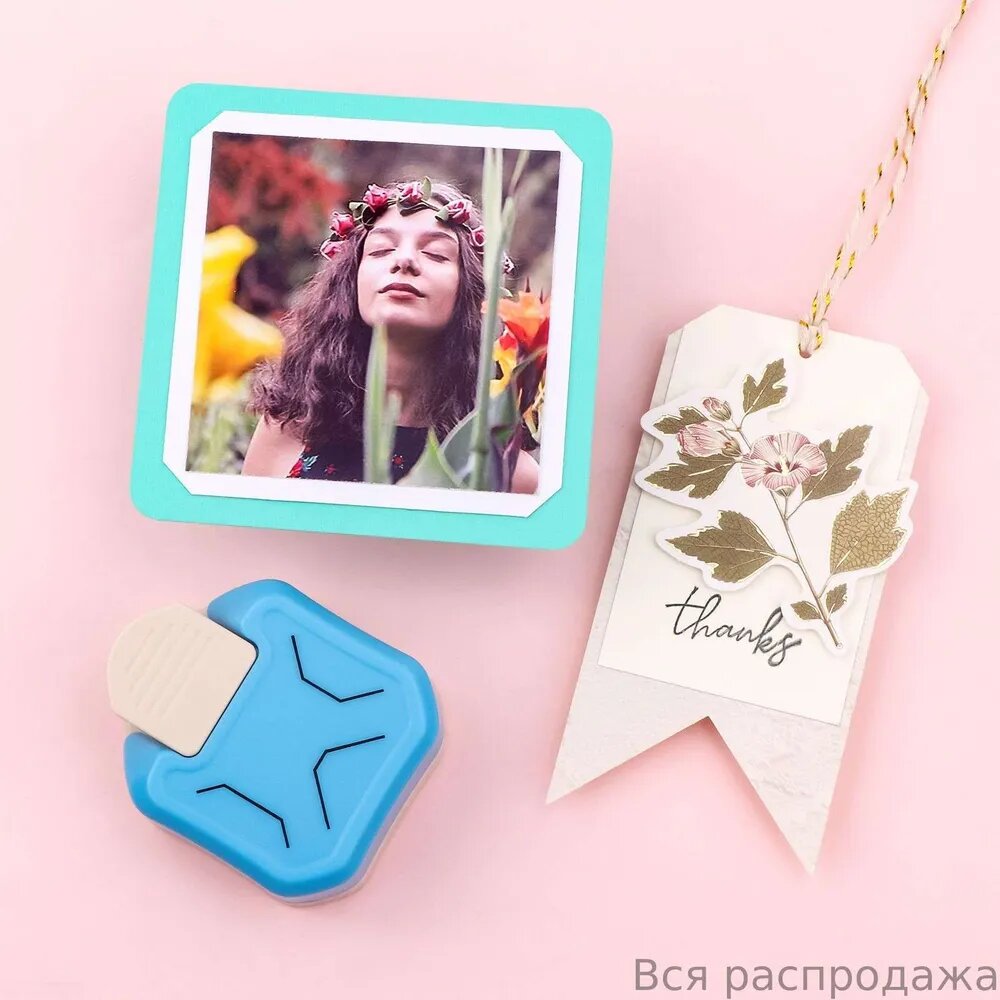 Дырокол для бумаги угловой, синий пластиковый корпус, для скругления углов — фото 1
