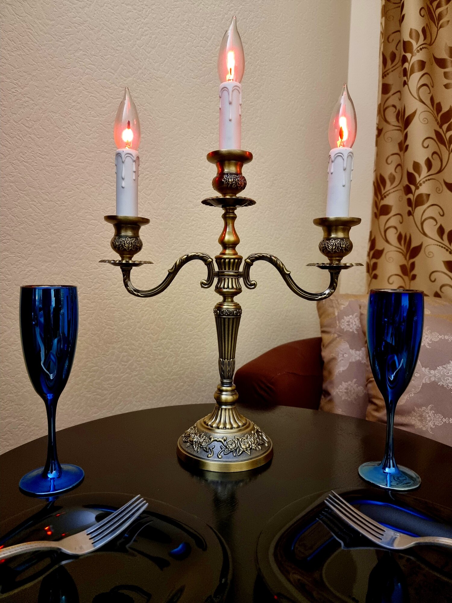 Электрический винтажный канделябр "Розариум" на три лапочки, патинированная бронза