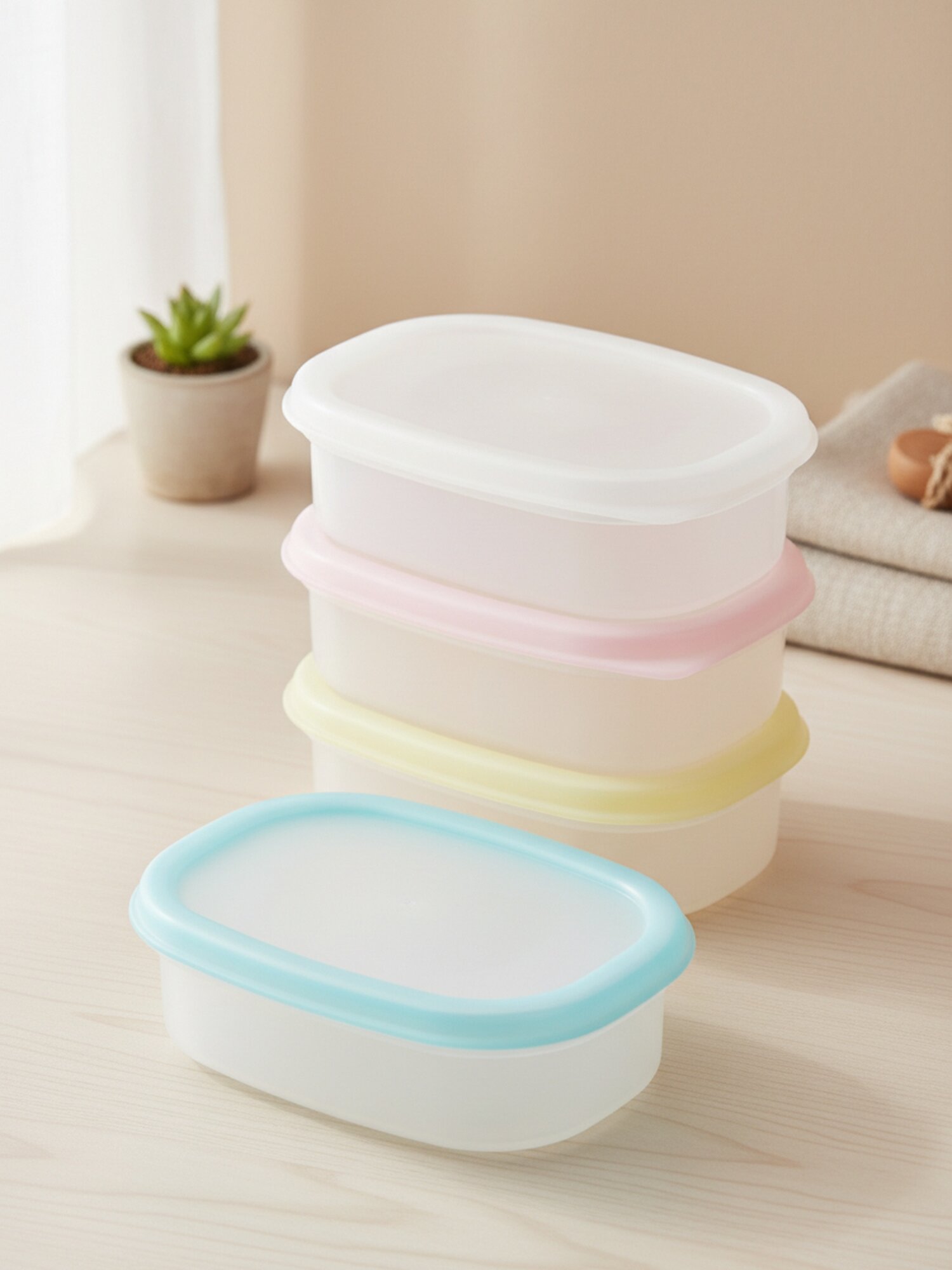 Набор пластиковых контейнеров для хранения продуктов 4 шт, прямоугольные боксы с крышками для СВЧ, 8.9х6.4х10.4 см.