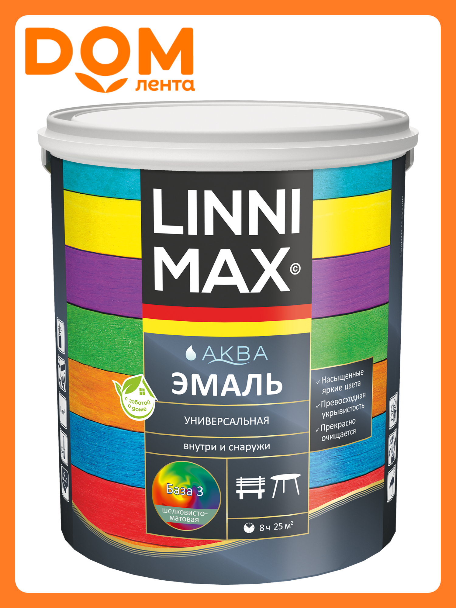 Эмаль акриловая LINNIMAX Аква Эмаль универсальная шелковисто-матовая База 3 2,35 л