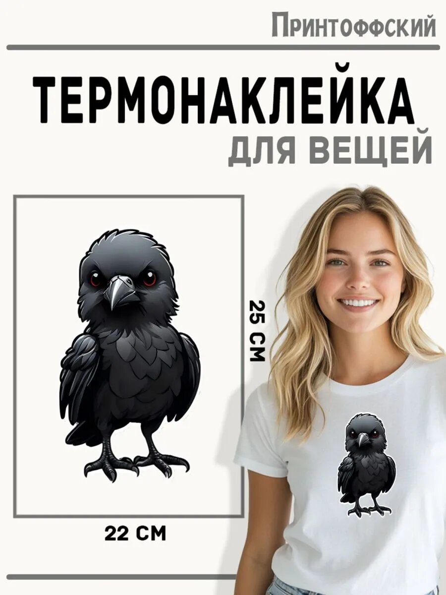 Термонаклейка для одежды и аксессуаров DTF-печать Ворон — фото 1