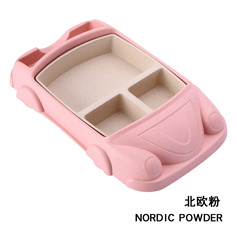 Набор детской посуды с тарелкой, ножом, вилкой, ложкой и чашкой - 6 предметов для детского сада, тарелка с разделителями в форме машинки, детская посуда с мультяшным рисунком для прикорма.