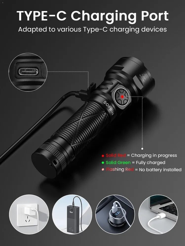 Фонарь SOFIRN SR15 UV Ручной аккумуляторный на светодиодах SST08 Black 6000lm — фото 1