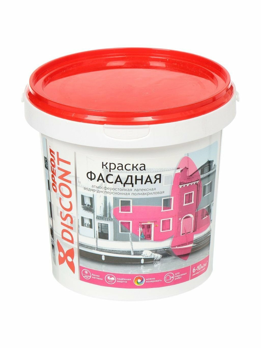 Краска фасадная Ореол Дисконт водно-дисперсионная полиакриловая матовая белая 1 кг для наружных работ по бетону и кирпичу