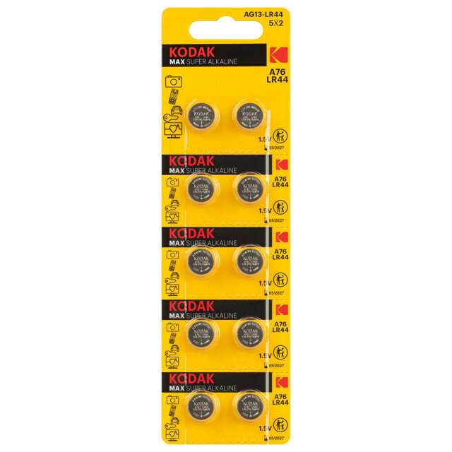 Батарейка KODAK LR44 A76 блистер 10шт типоразмер LR44 напряжение 1,55В материал алкалиновый