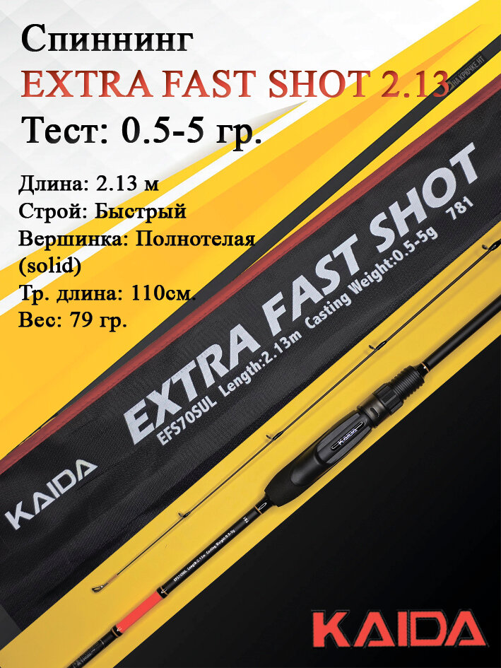 Спиннинг KAIDA "EXTRA FAST SHOT", штекерный, карбон, 2 секции, 2.13 м