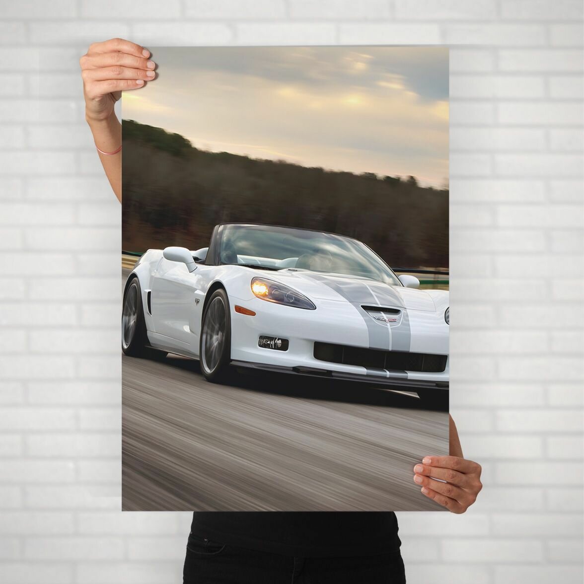 Плакат на стену для интерьера Кабриолет (Chevrolet 427 Corvette) - Постер по машинам родстерам с открытым верхом формата А1 (60x84 см)