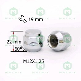 Гайка колеса М12 х 1,25 конус L=22мм S=19мм закрытая хром (60)***
