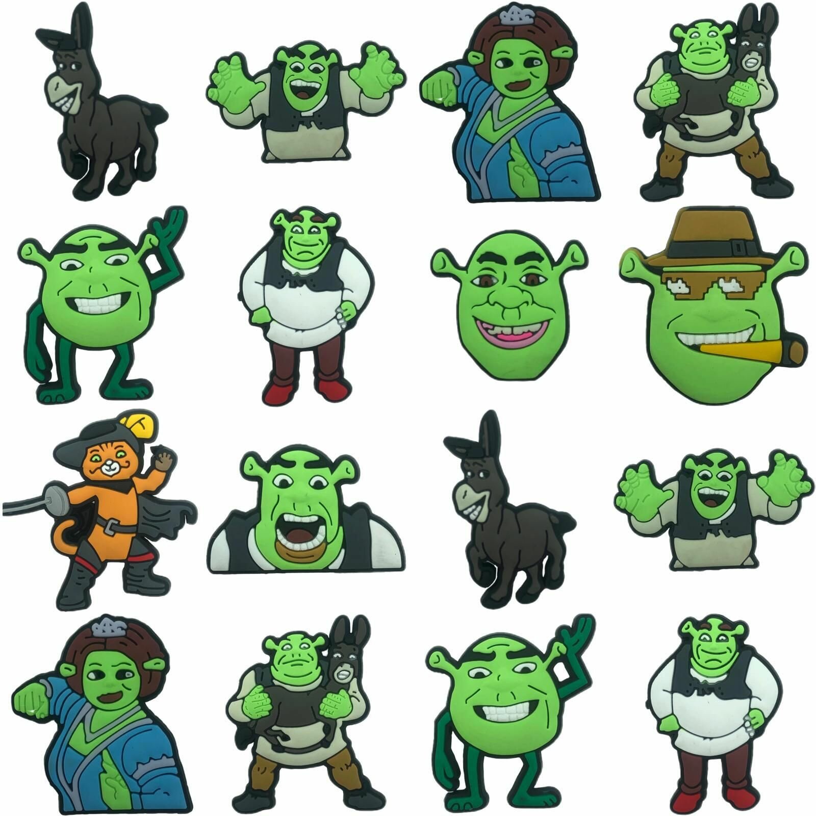 Джибитсы для Crocs Shrek — набор 10 шт. украшения для кроксов и сабо, тематические шармы с героями Шрека, яркие