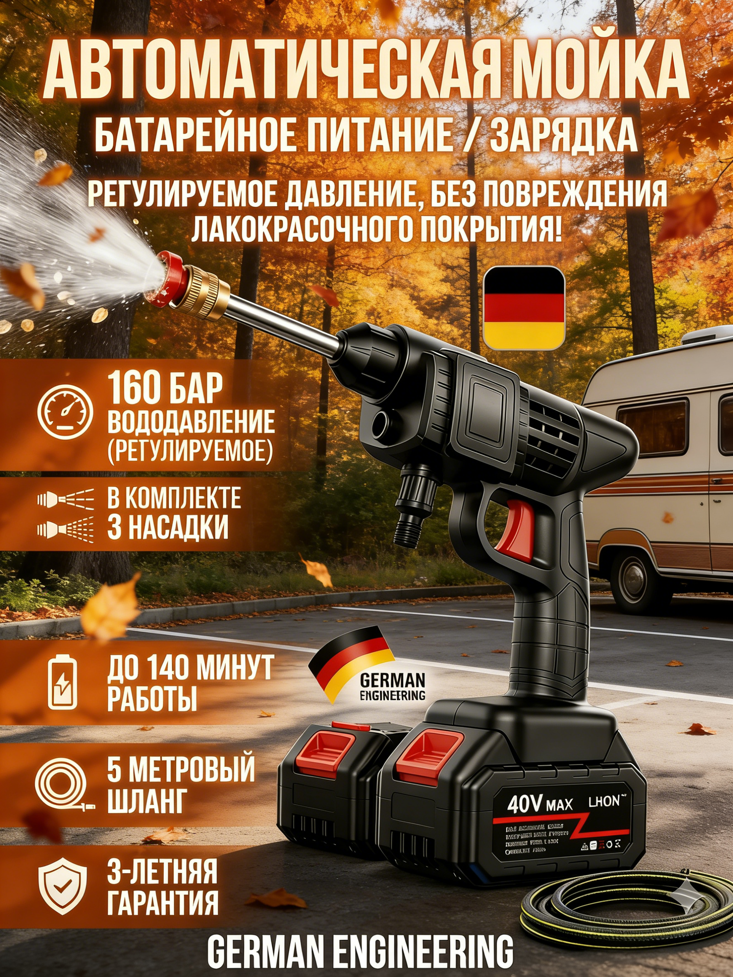 Аккумуляторная автомойка , высокого давления, для автомобиля, в кейсе 2 аккумулятора, минимойка с пистолетом