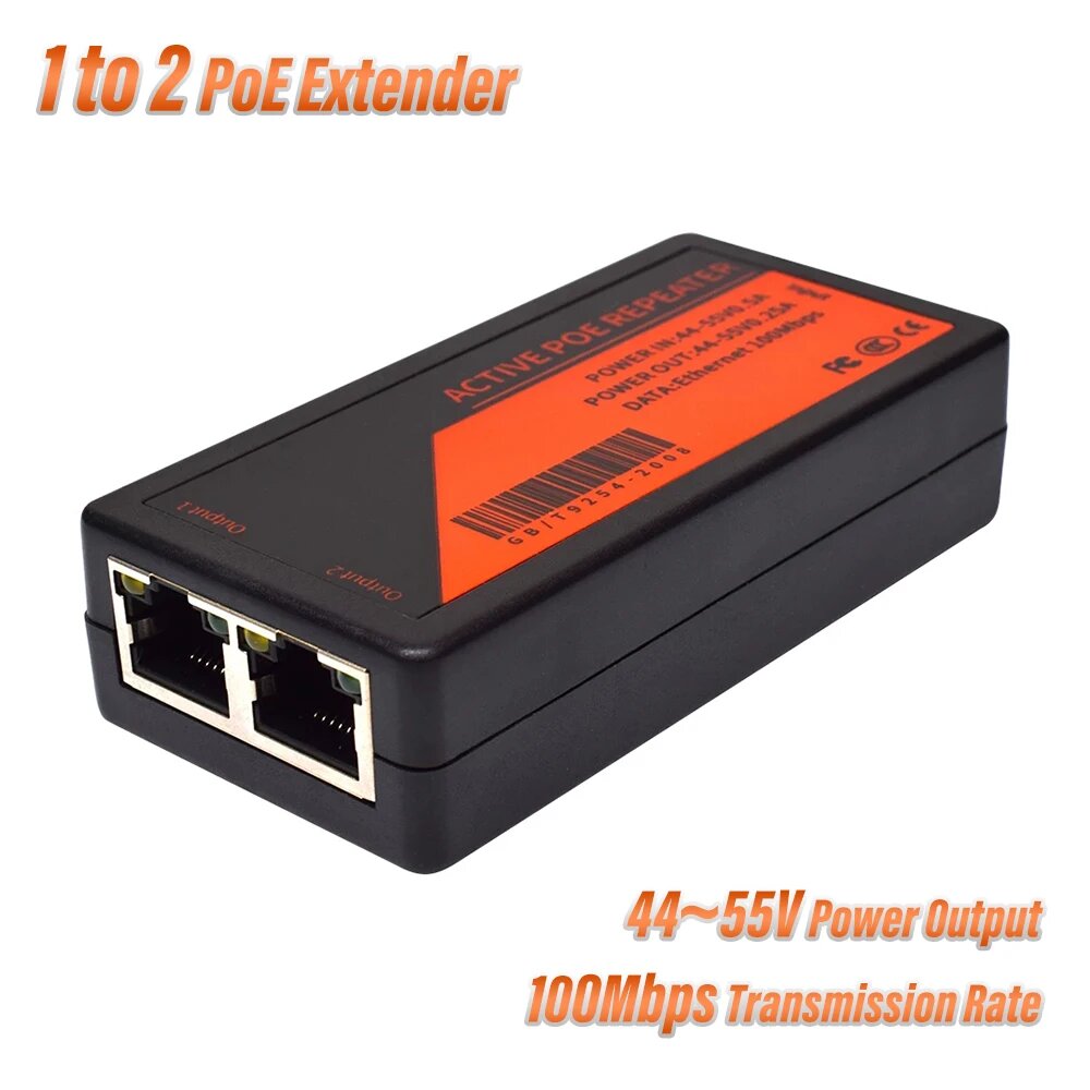 Удлинитель PEGATAH POE, 2 порта для IP-камеры, Ethernet, удлинитель 100 Мбит/с, удлинитель POE, вход/выход, Plug-and-Play