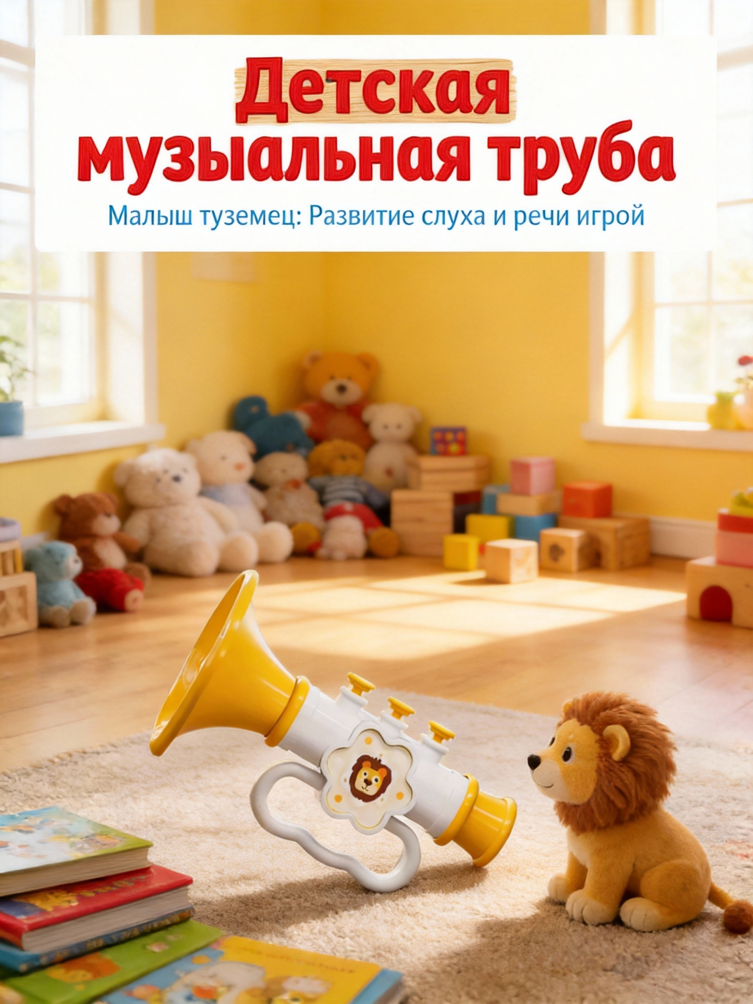Детская музыкальная игрушка труба Малыш трубач, музыкальный инструмент для малышей 14x8x8 см пластик несколько цветов, развитие слухового восприятия дудка