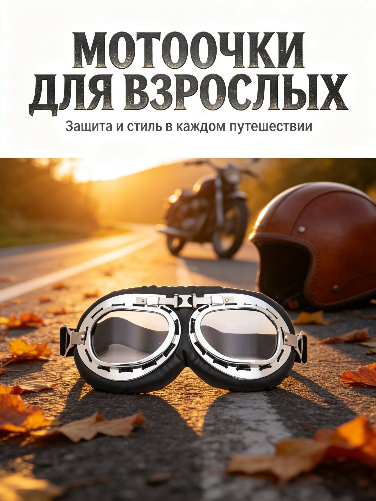 Мотоциклетные очки для взрослых, ретро винтажный дизайн с мягкой оправой и ударопрочными линзами PC, подходит для шлема с открытым лицом