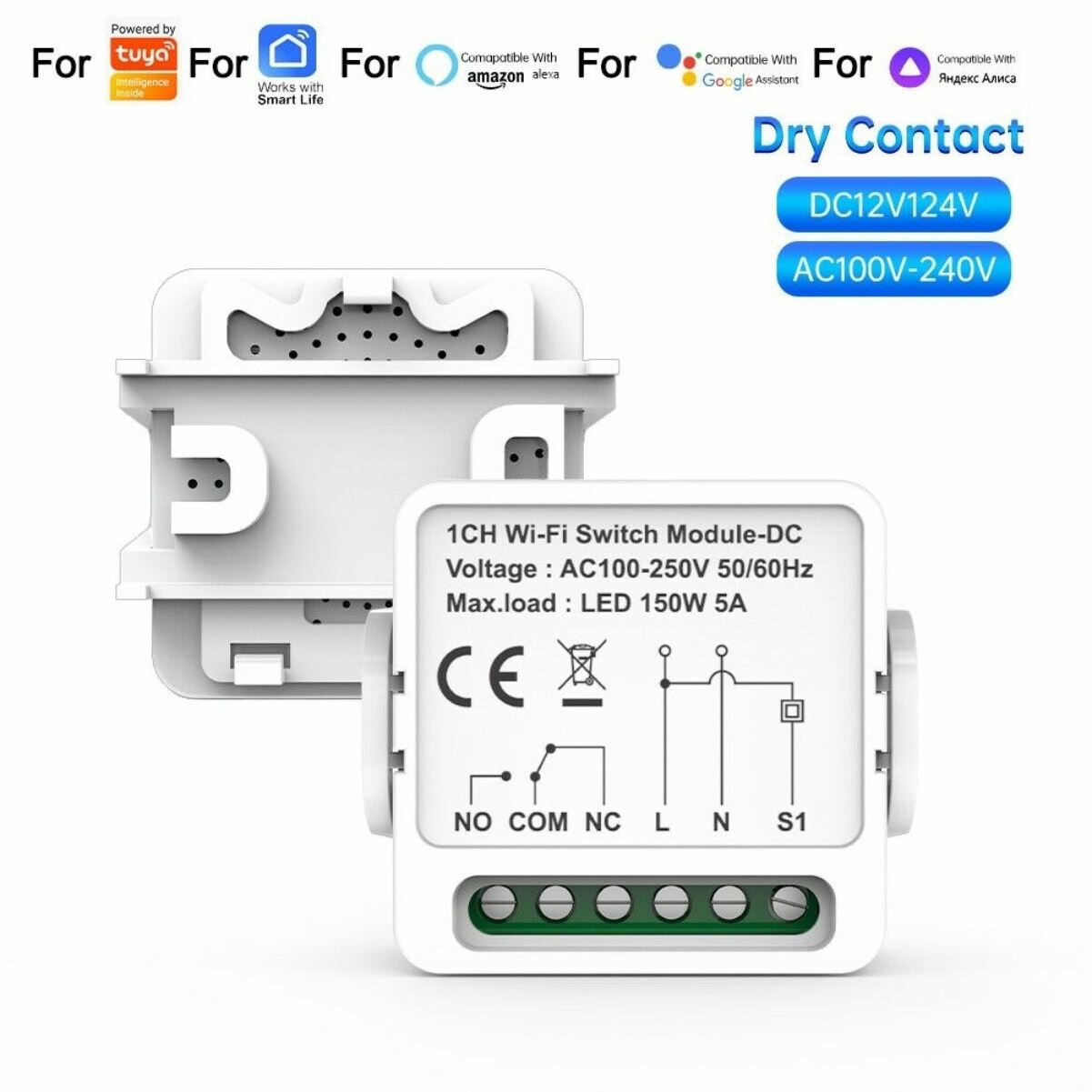 Tuya WiFi smart switch контроллер сухого контакта вкл-выкл приложение пульт дистанционного управления Alice voice Alexa
