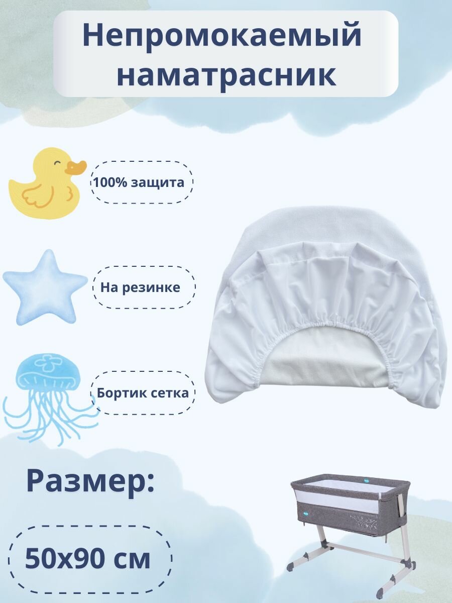 Непромокаемая простыня 50х90 см на резинке с бортами для детей Наматрасник-чехол Мулетон-Аквастоп