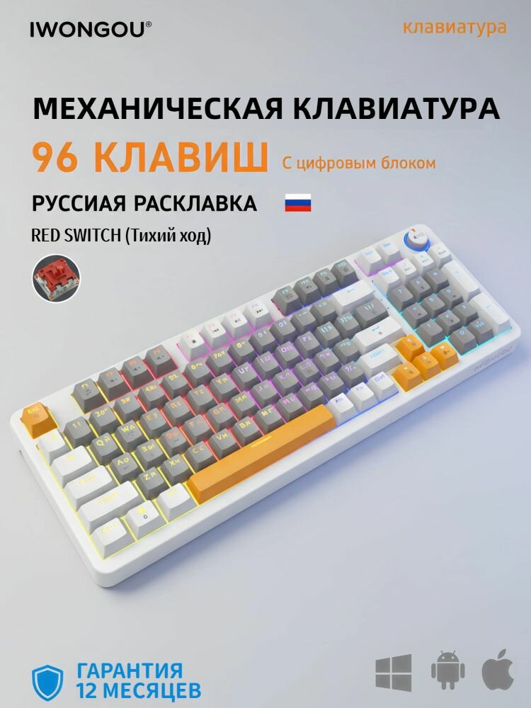 Механическая клавиатура проводная IWONGOU Red Switch RGB 97клавиши 20Fn 1.6м черная