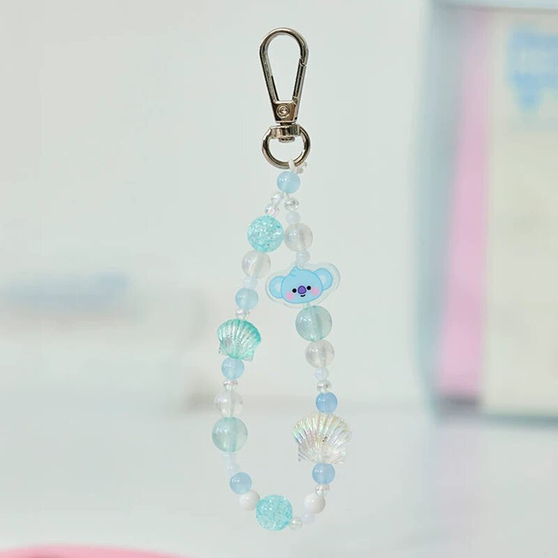Брелок для ключей с бусинами в форме ракушки BT21 BTS BABY PEARL, ремешок для телефона, чехол для наушников, мерч с