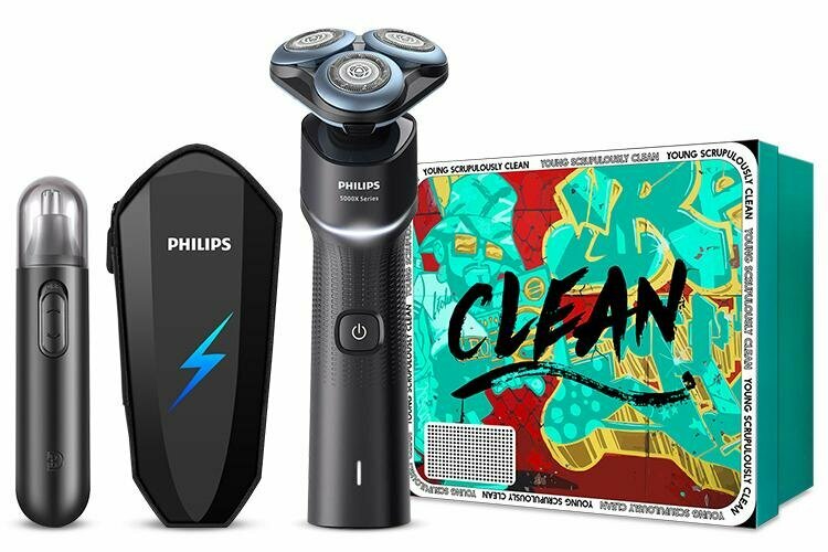 Электробритва роторная унисекс PHILIPS X5005, X5005 Black Box Limited Edition+Lightning Collection Storage Bag+Nose Hair Trimmer