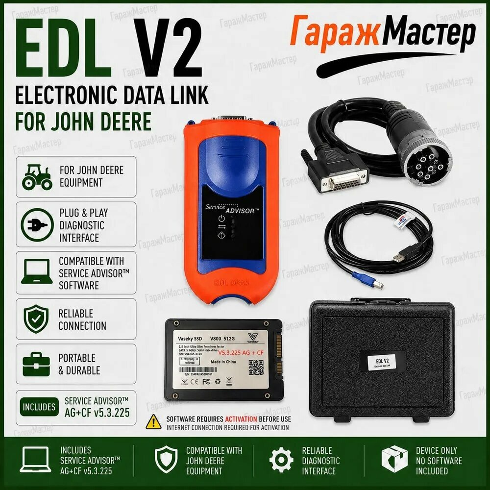 Electronic Data Link EDL V2 John Deere диагностический прибор для сельскохозяйственной и грузовой техники (включая Service Advisor AG+CF V5.3.225)