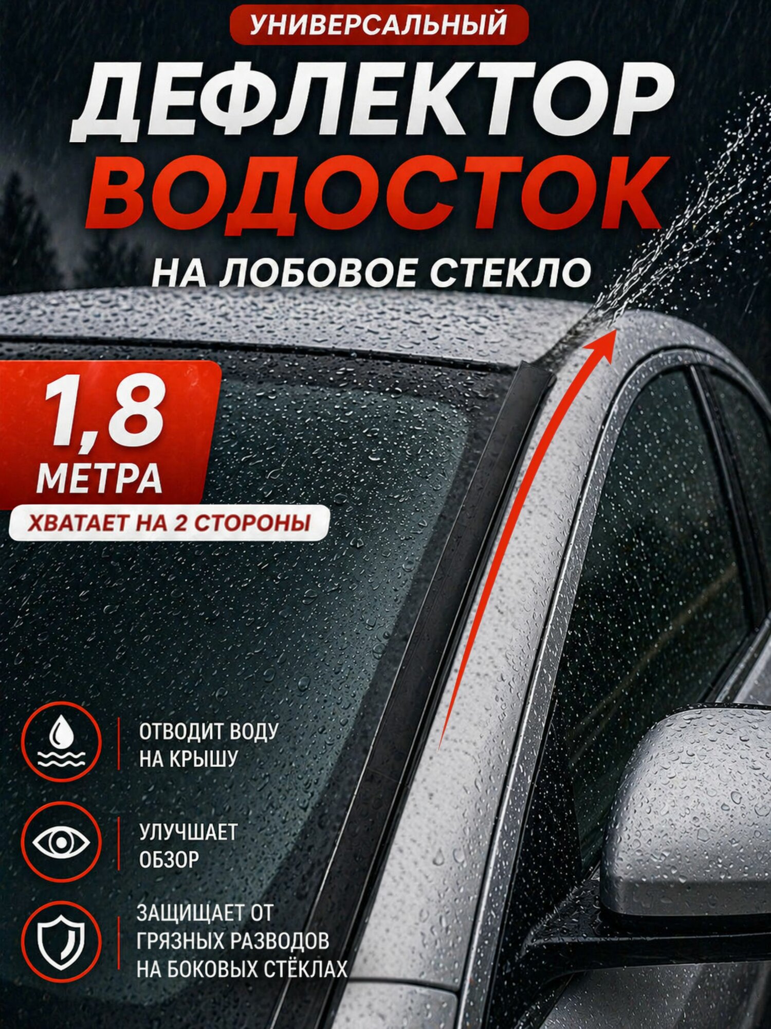 Дефлектор (водосток) на лобовое стекло. Универсальный