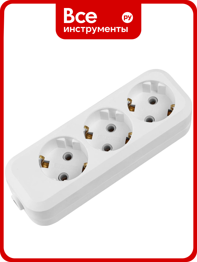 Розеточная колодка TDM ELECTRIC 3 гнезда 2П+3 16А 250В белая серии Народная