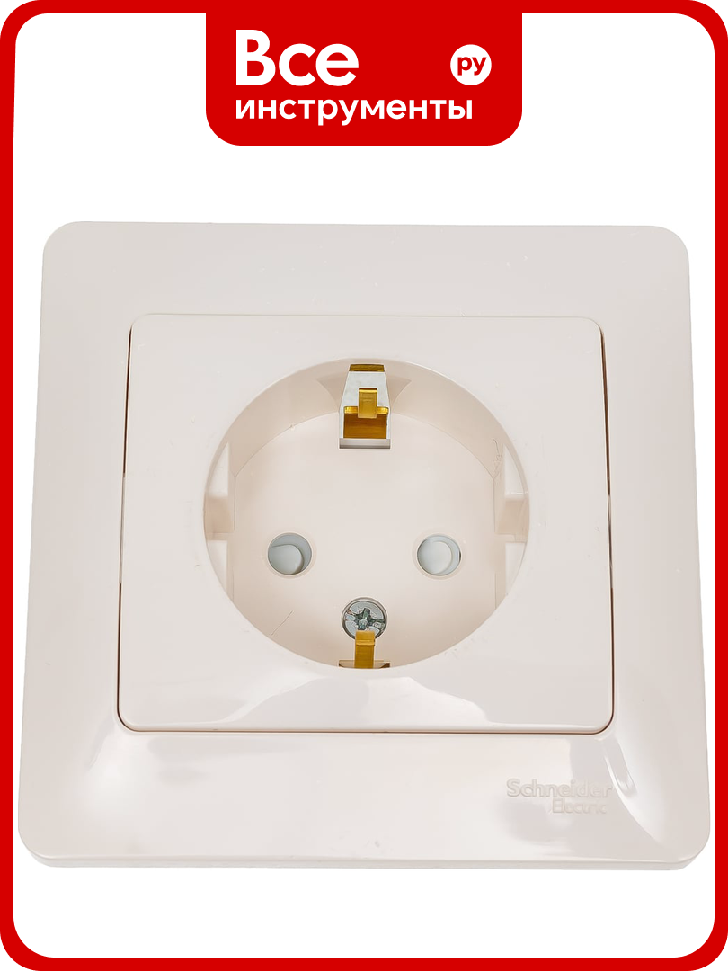 Розетка Systeme Electric Glossa с заземлением со шторками, 16а, 250в, в сборе, молочный