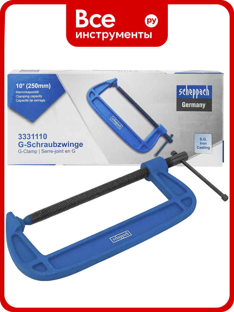 Струбцина G-образная Scheppach Sch-3331110 (65642) винтовой зажим, подходит для дерева, металла и пластика