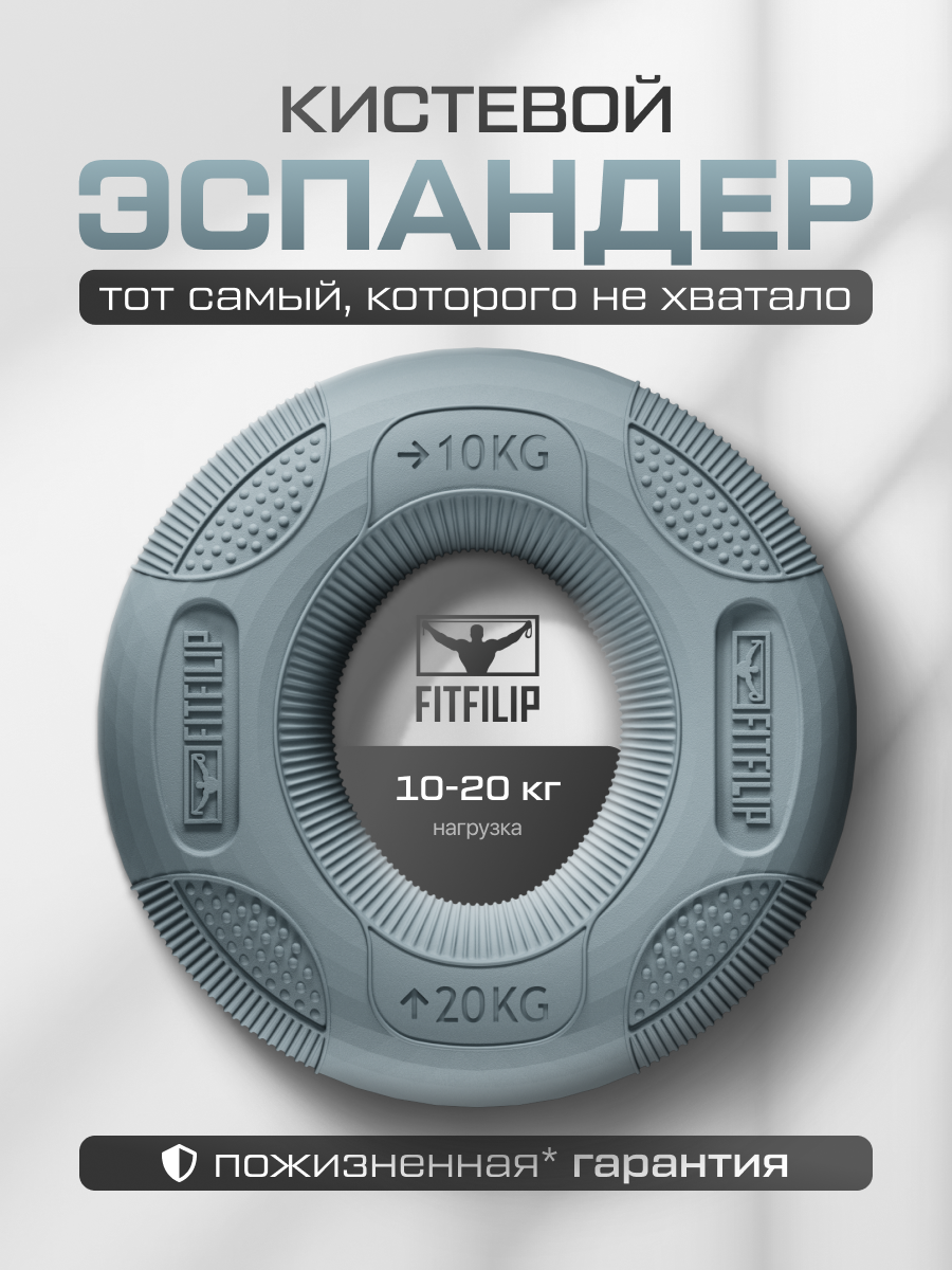 Эспандер кистевой FITFILIP, нагрузка 10кг - 20кг, двойной, силиконовый