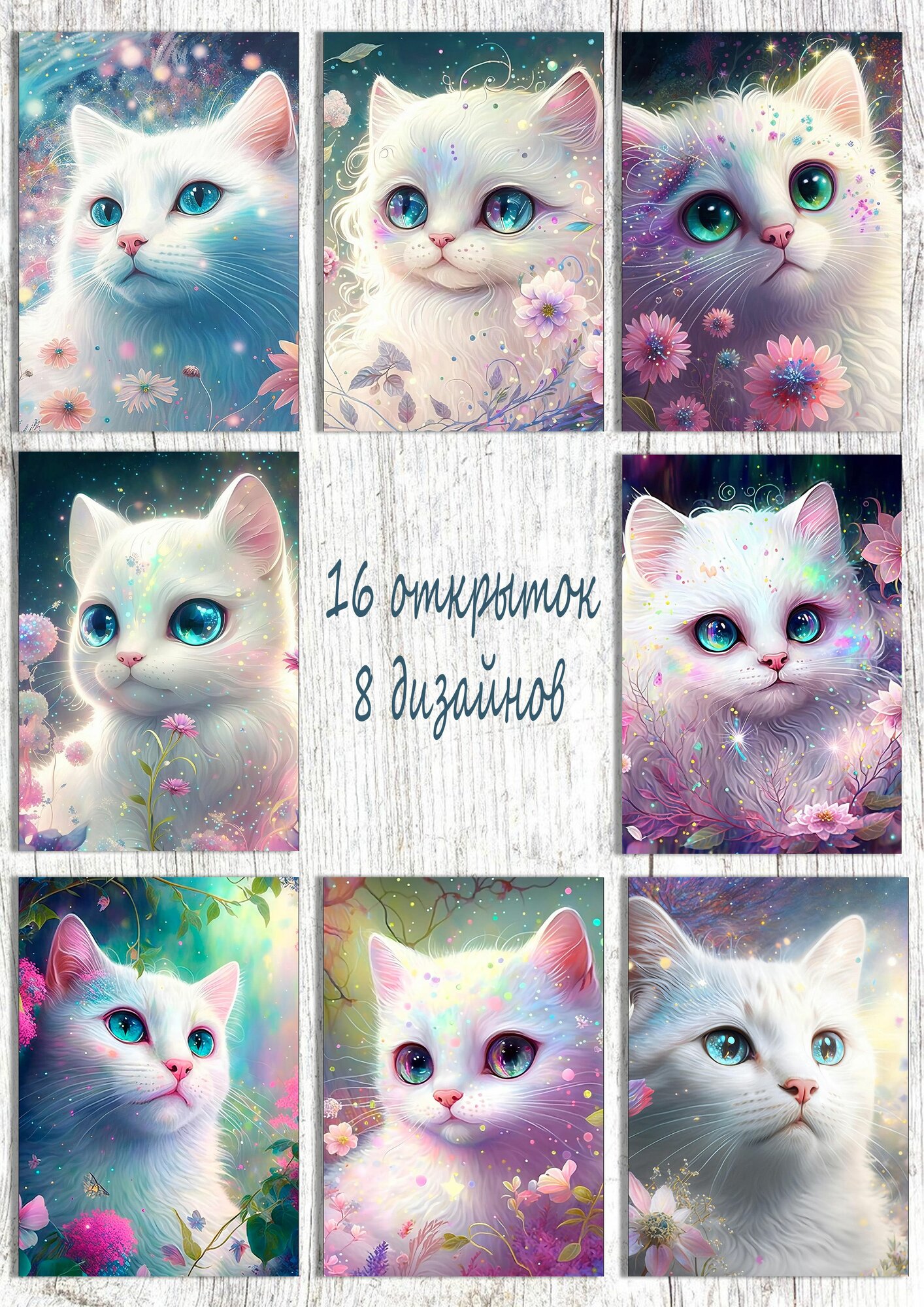 Открытки котики, 16 штук