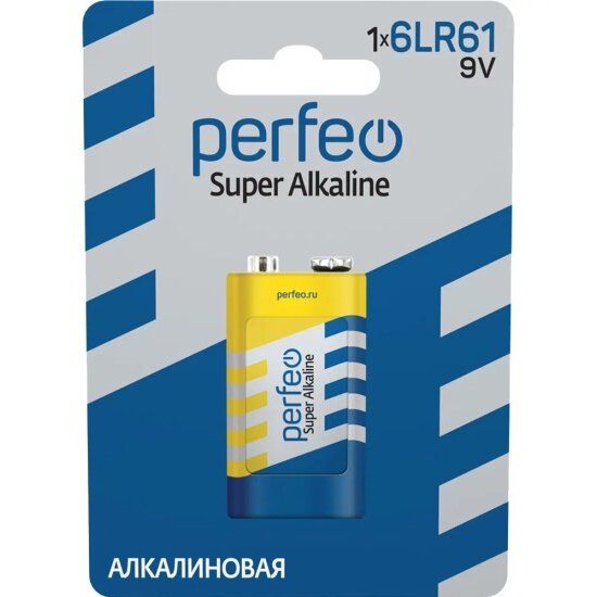 Батарейка алкалиновая Perfeo Super Alkaline 6LR61/1BL, тип 6LR61 (Крона), 1шт, блистер