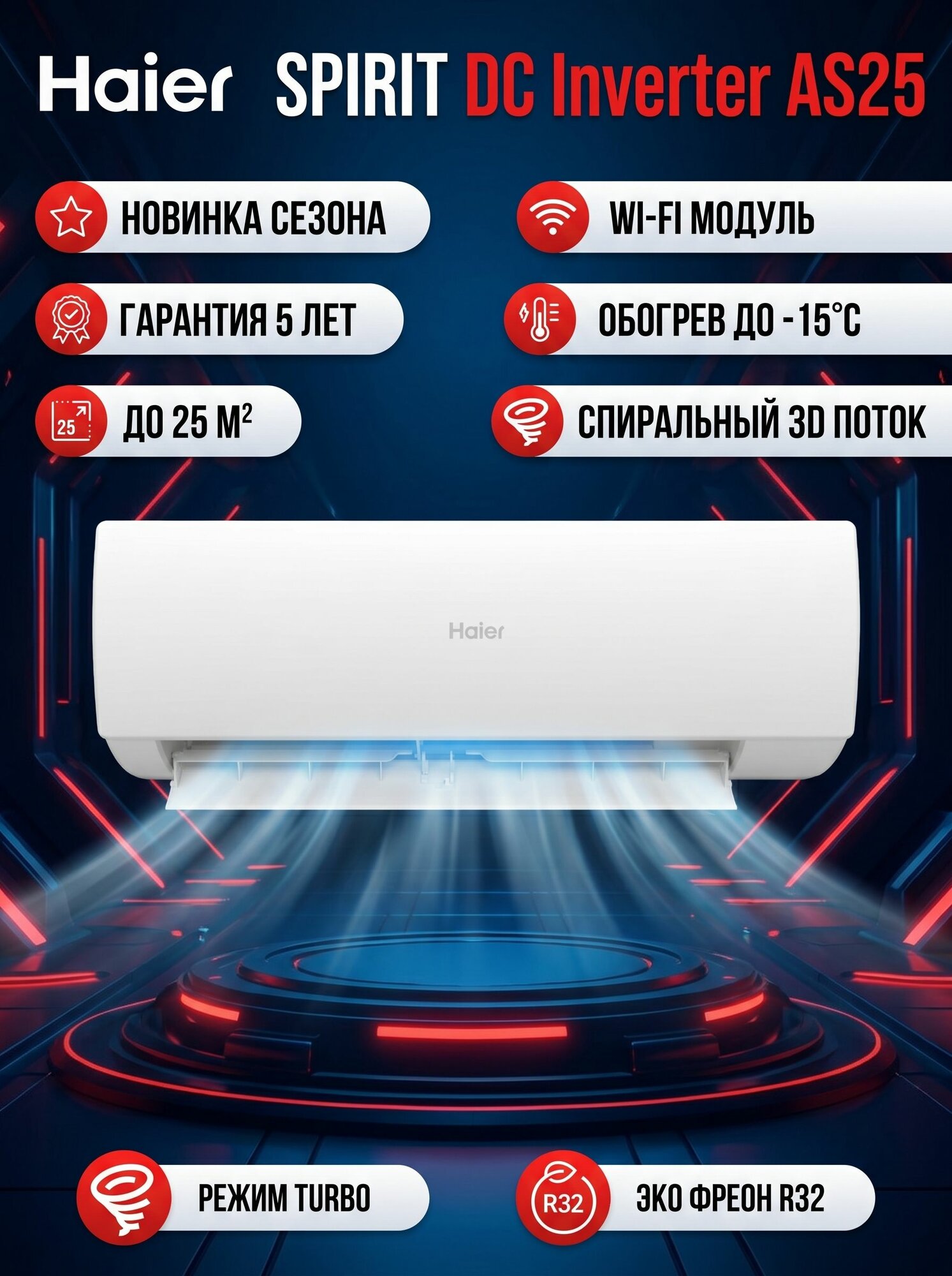 Сплит-система Haier Spirit DC Inverter AS25HSL1HRA-W / 1U25HSL1FRA до 25 кв. м