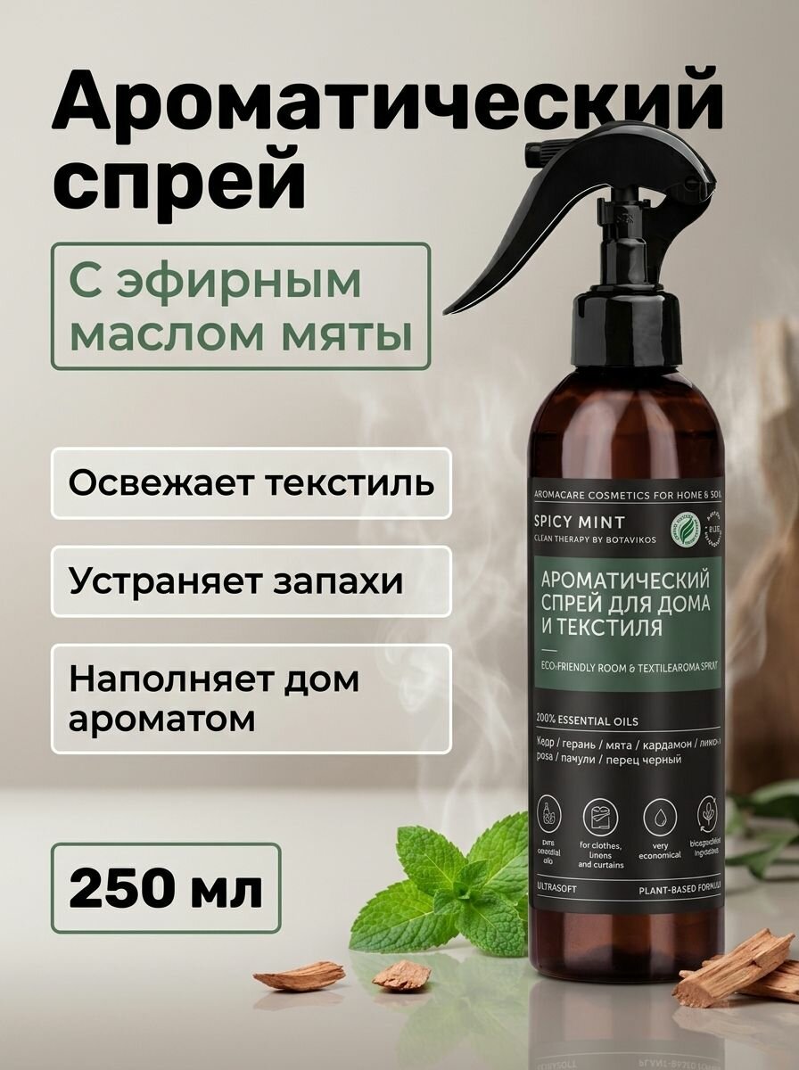 Ароматический спрей для дома и текстиля SPICY MINT, свежий мятно-пряный аромат, 250 мл