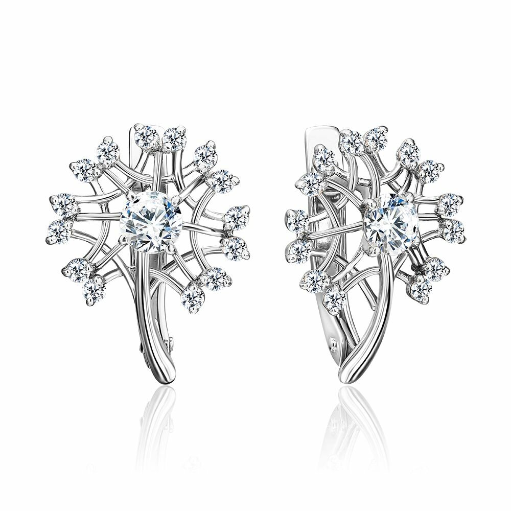 Серьги, белое золото, 585 проба, родирование, фианит