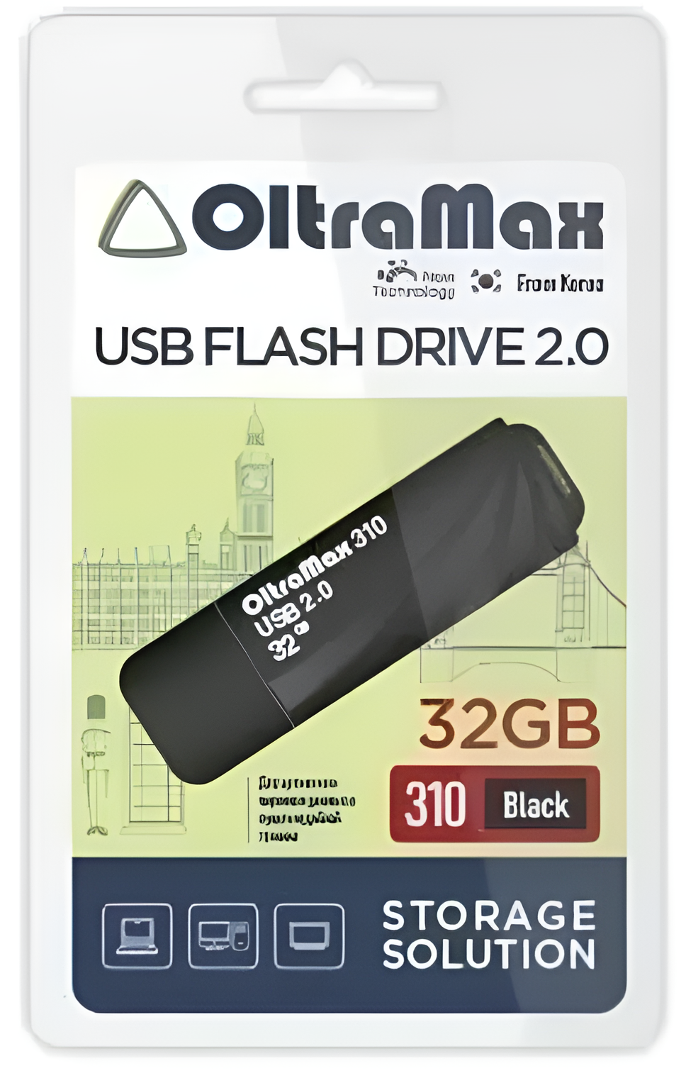 Флеш-накопитель OltraMax OM-32GB-310-Black, 32Gb, USB 2,0, плоский, черный