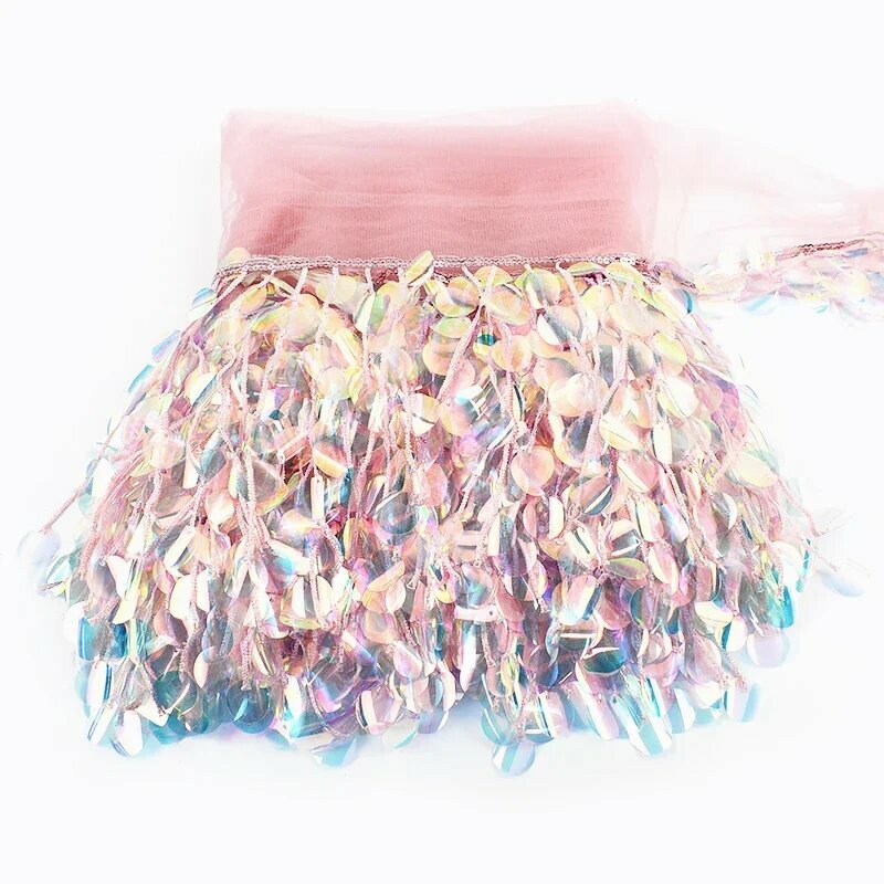 Meetee Бахрома с пайетками 17 см 17cm-6Yards, Розовый, LightPink
