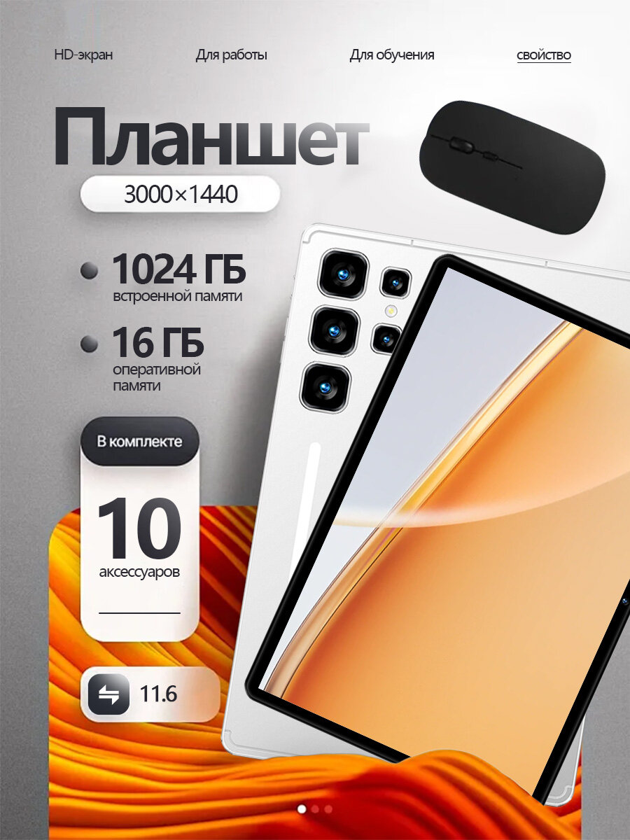 Планшет ADVEPRO Pad10Pro, 11.6 дюймов, 8 ядра, 16ГБ, 1ТБ, Android 14