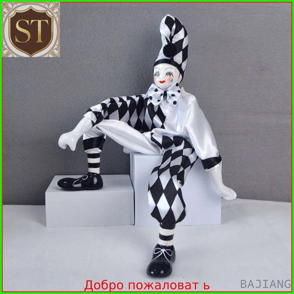 Фарфоровые куклы, кукла-клоун, 38 см, для коллекции, Белый, черный, Китай — фото 1