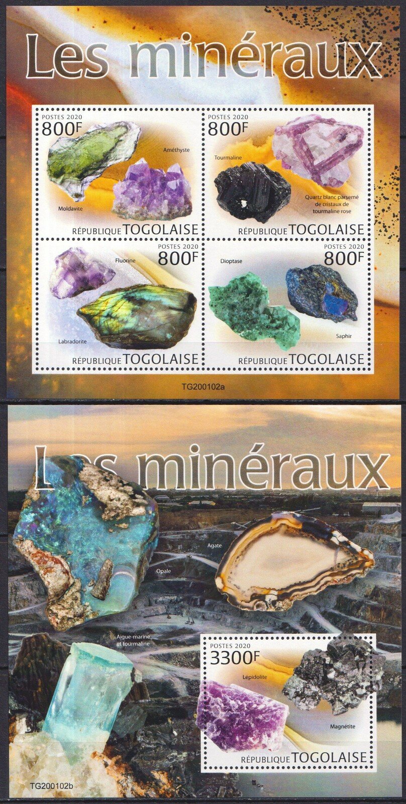 Марки 2020 год Того Минералы Геология Кристаллы Природа #11039-11042+BL2006 MNH