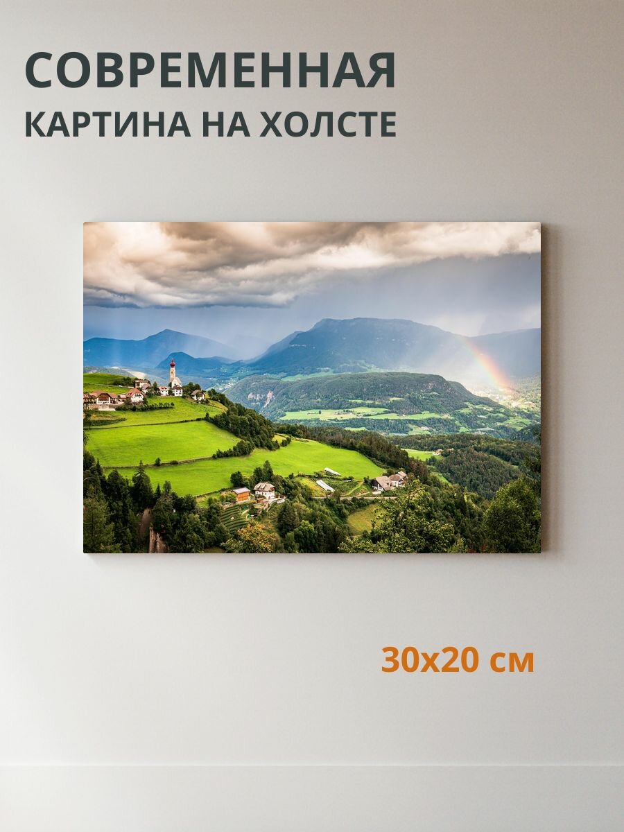 Картина на холсте Деревня на фоне гор с 30x20 см