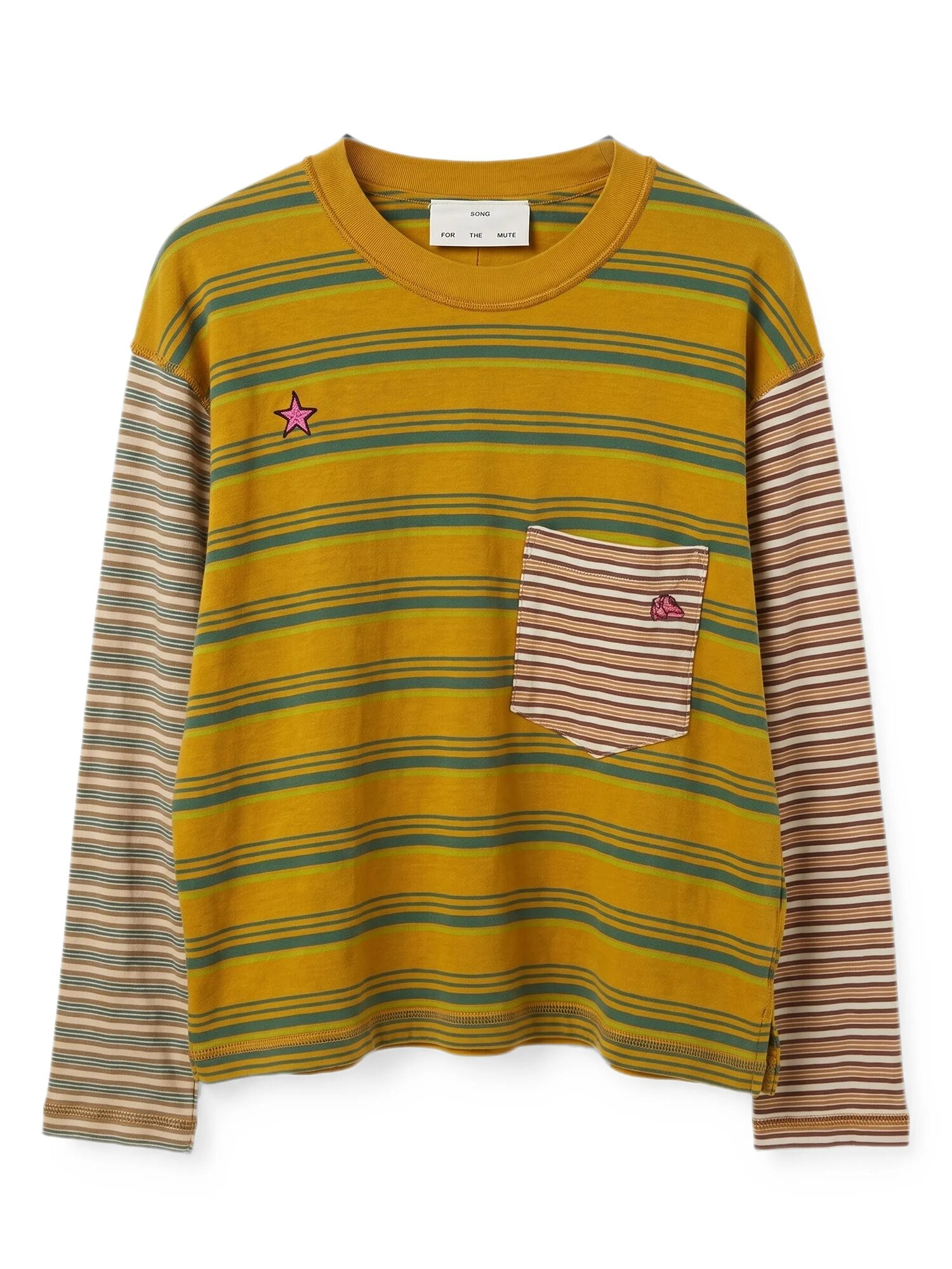 Футболка Song For The Mute Striped star-patch T-shirt, размер 36, ochre yellow — фото 1