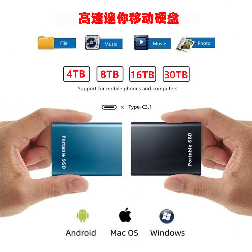 Портативный SSD внешний жесткий диск 2ТБ USB 3.2 Gen 2 металлический корпус серебристый высокоскоростная передача