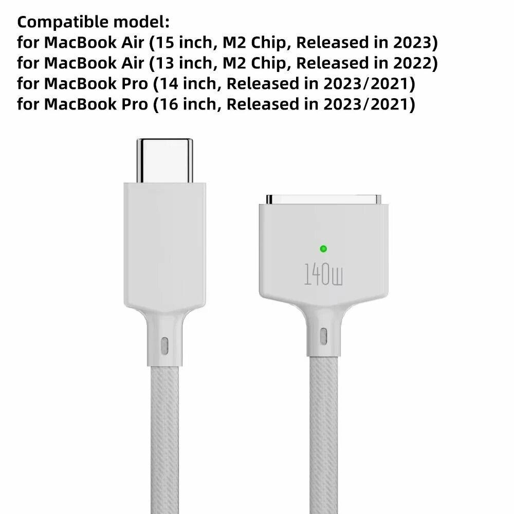 Магнитный кабель USB-C Magsafe 3 140W, Белый, для MacBook