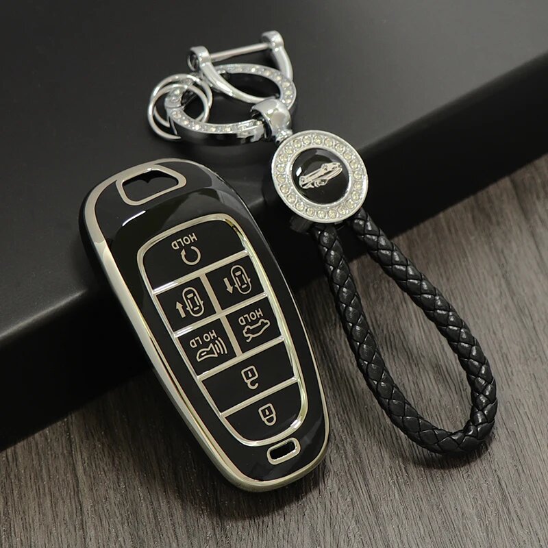 Чехол Для 7-кнопочного Ключа-пульта Hyundai Sonata Nexo DN8 Santa Fe TM Tucson NX4 Silver Black Set